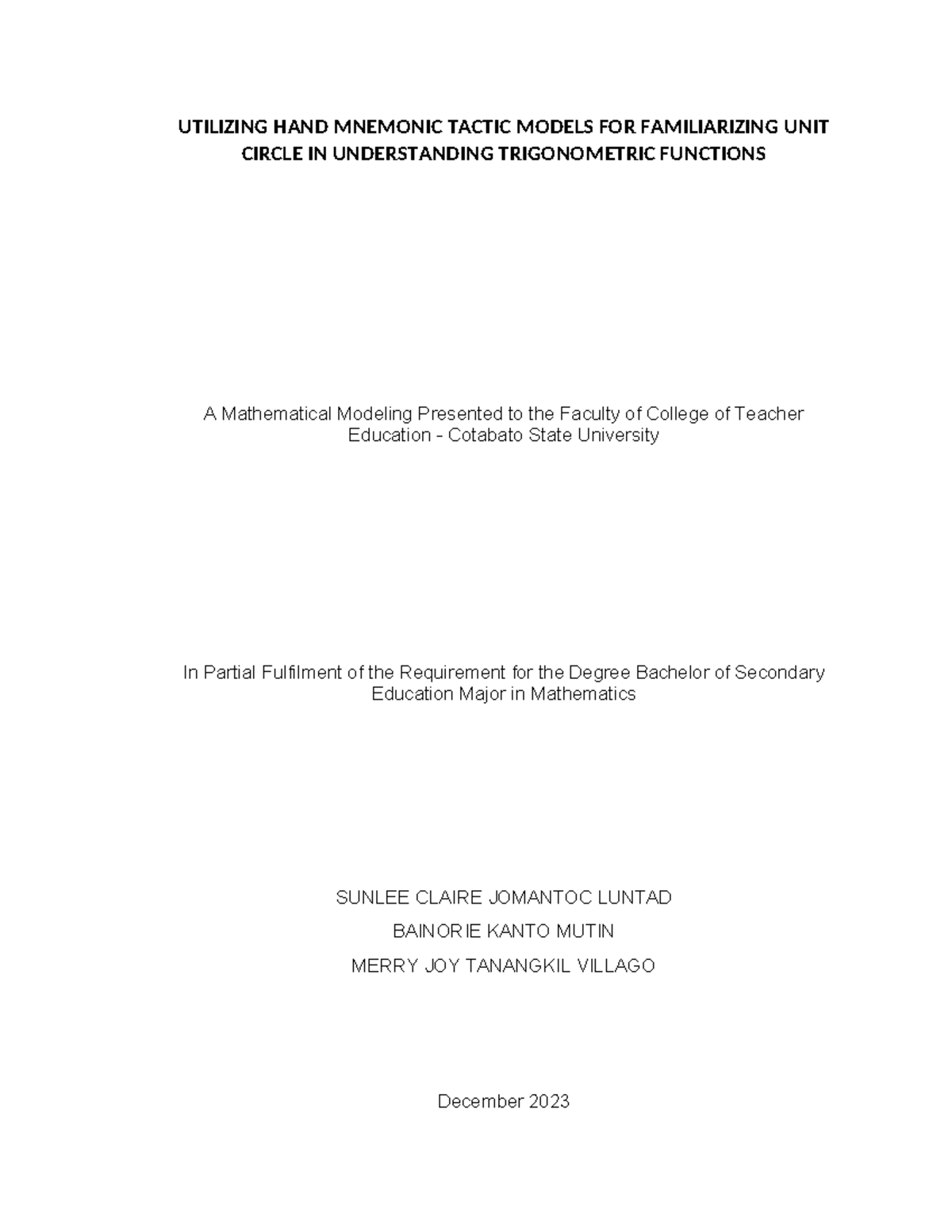 Utilizing HAND Mnemonic Tactic Models FOR Familiarizing UNIT Circle IN ...