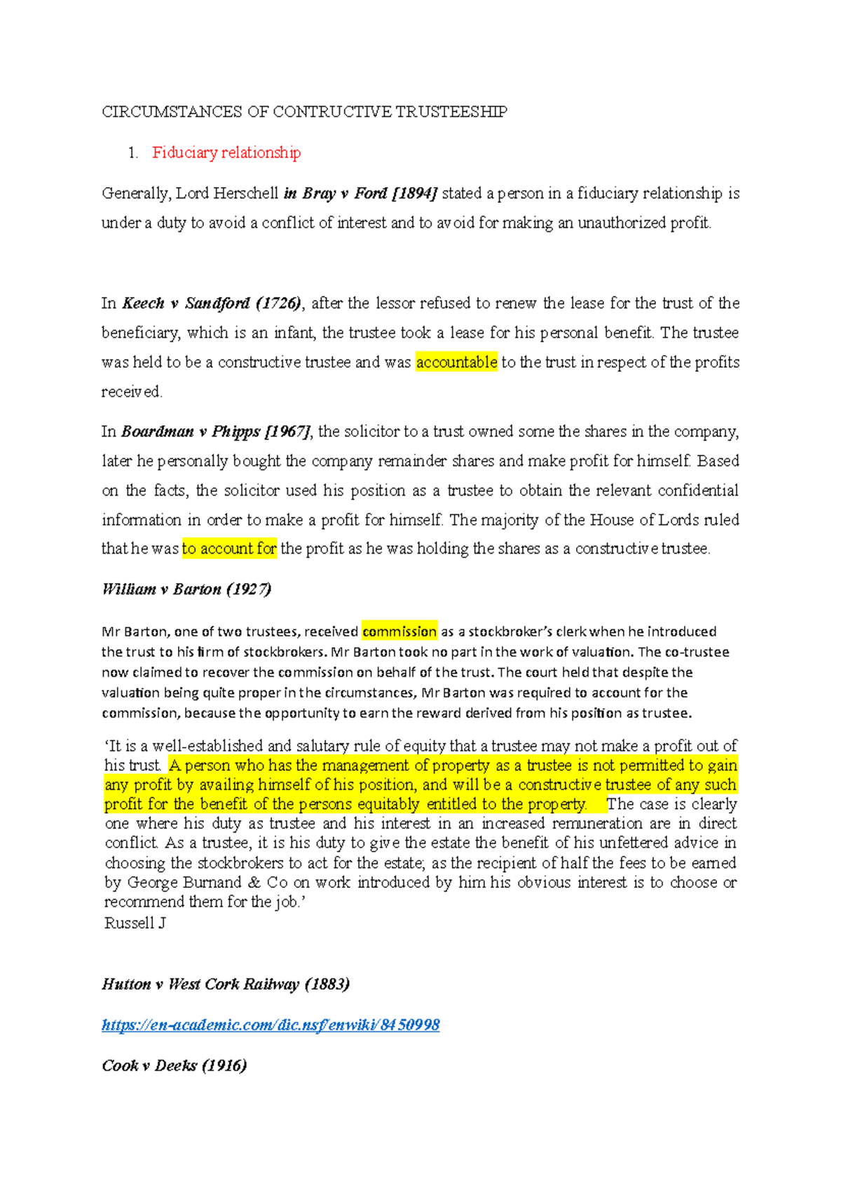 Constructive trust - equity notes - CIRCUMSTANCES OF CONTRUCTIVE ...