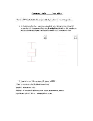 Alex Lehman Computer Lab 8c - Computer Lab 8c Utilize the First Quarter JMP file attached to ...