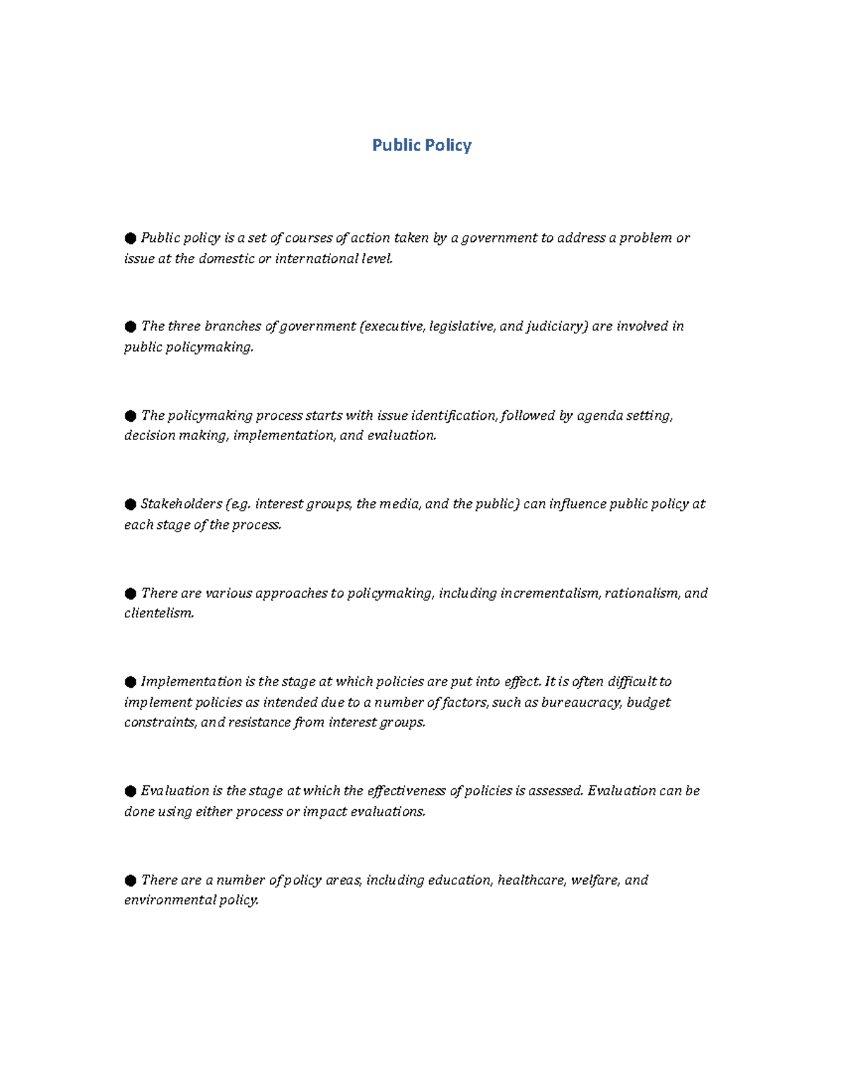 Gov Notes - Public Policy issue at the domestic or international level ...