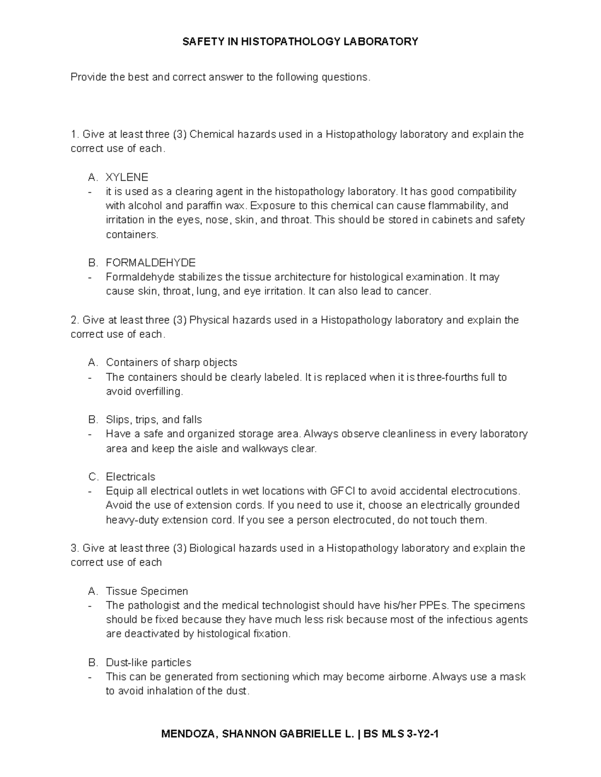 HPCT LAB Prelims- Safety IN Histopathology Laboratory Mendoza, Shannon ...