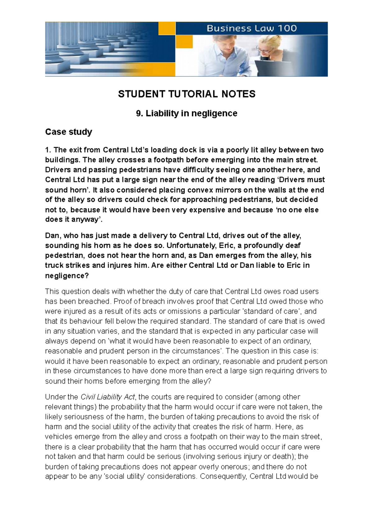 Topic 9 - Student tutorial notes - STUDENT TUTORIAL NOTES 9. Liability ...
