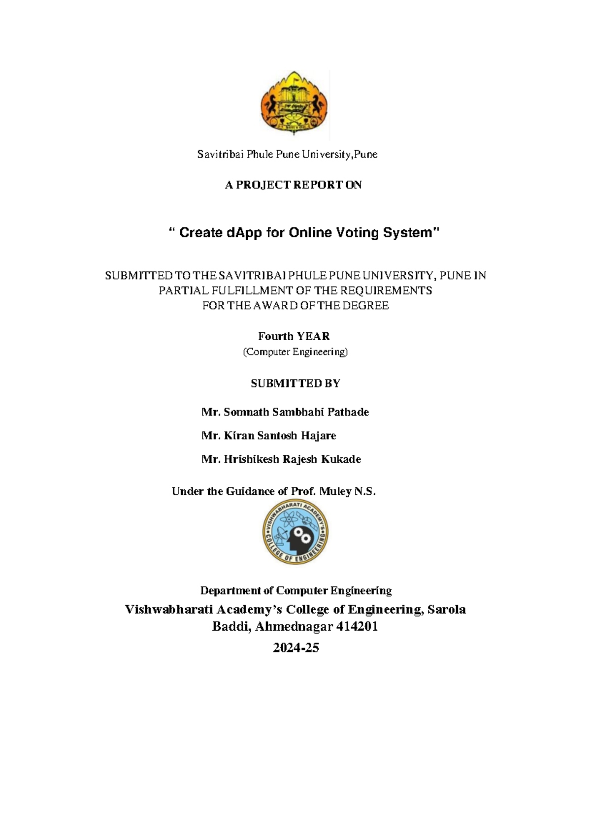 Tejas 2 - It's a mini project report - Savitribai Phule Pune University,Pune A PROJECT REPORT ON ...