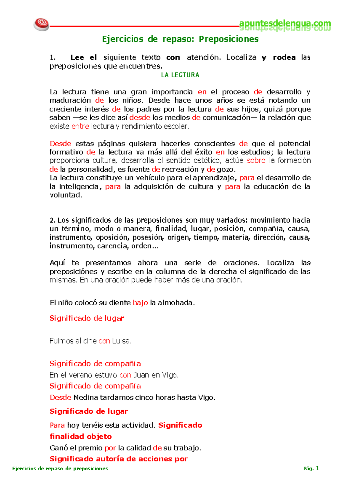 Ejercicios sobre preposiciones para el portafolio - Ejercicios de ...