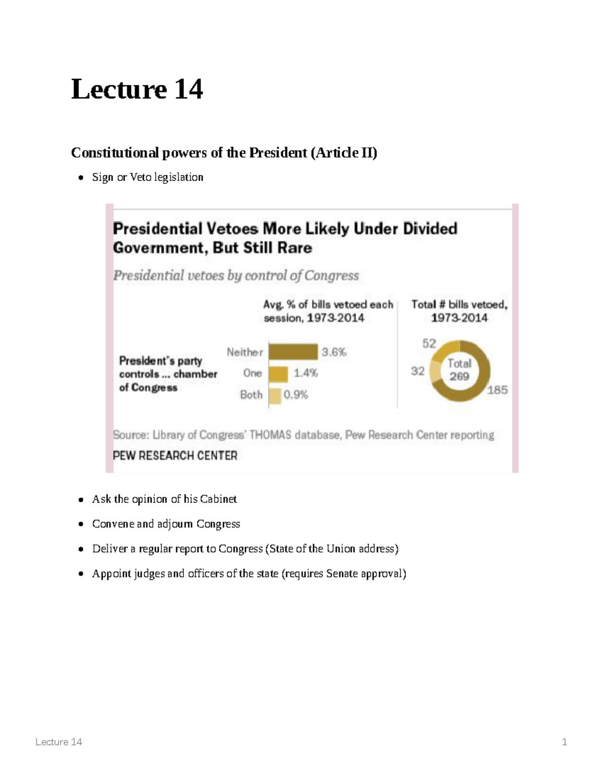 Lecture 14 - Cameron Dehart - Lecture 14 Constitutional powers of the ...