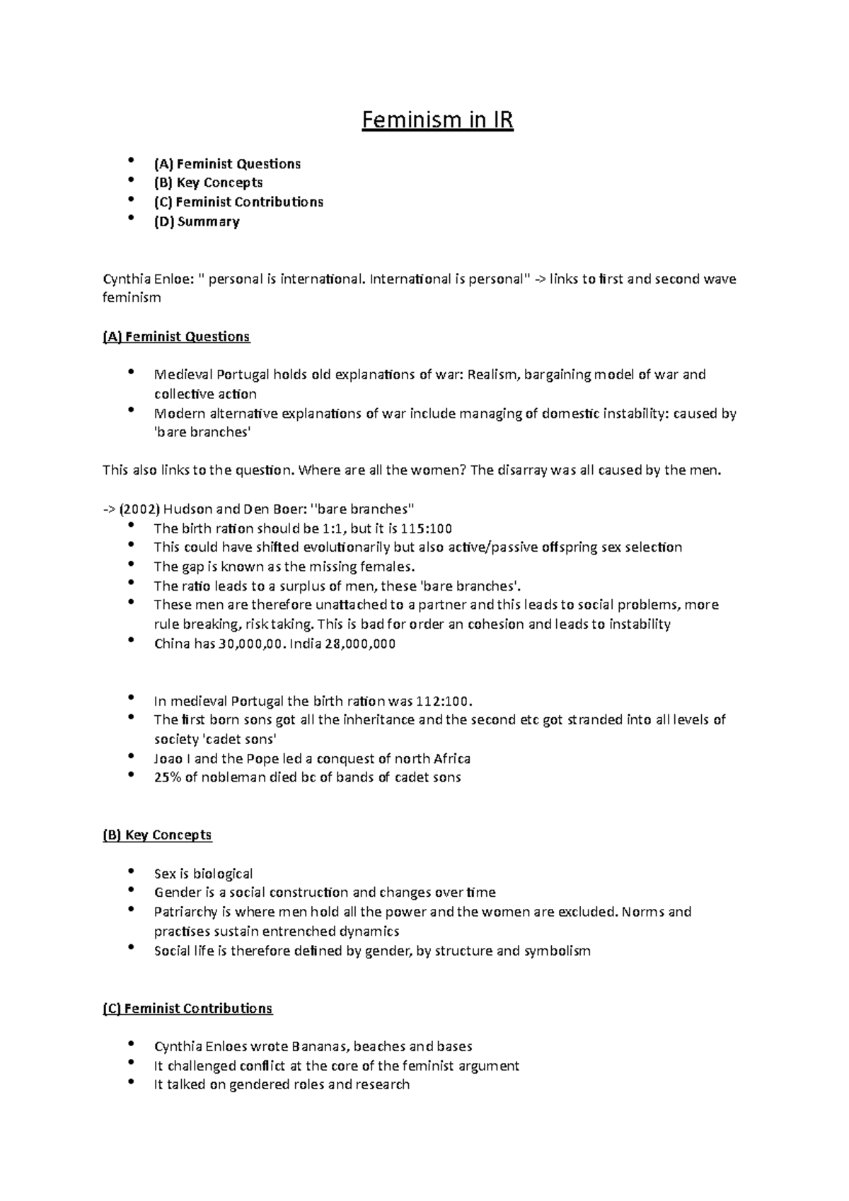 Feminism in International Relations - Feminism in IR (A) Feminist ...