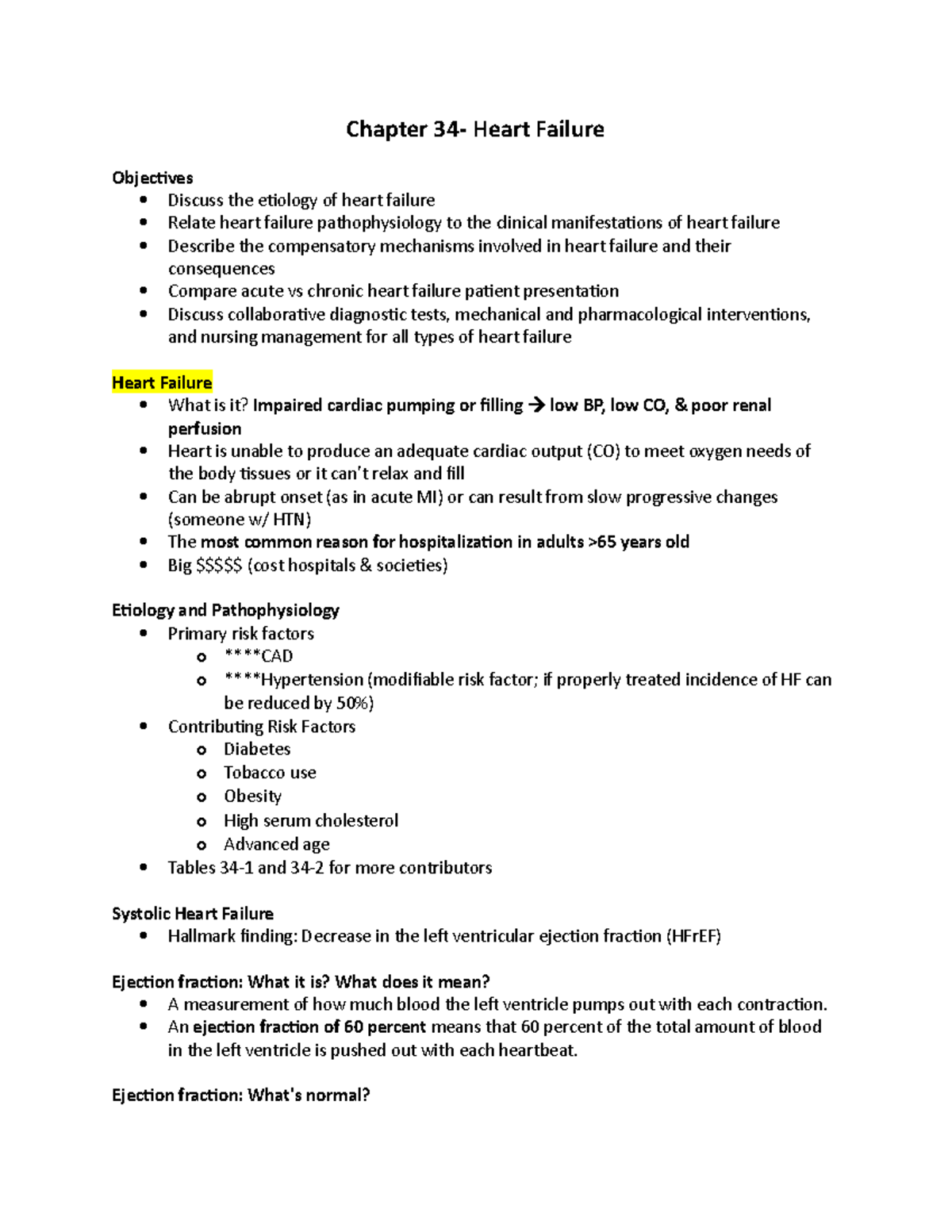 Chapter 34- Heart Failure - Chapter 34- Heart Failure Objectives ...