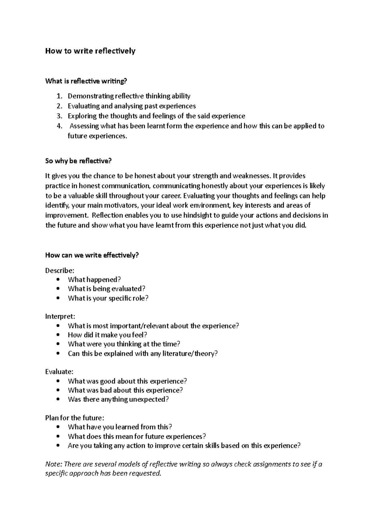 How to write reflectively - So why be reflective? It gives you the ...