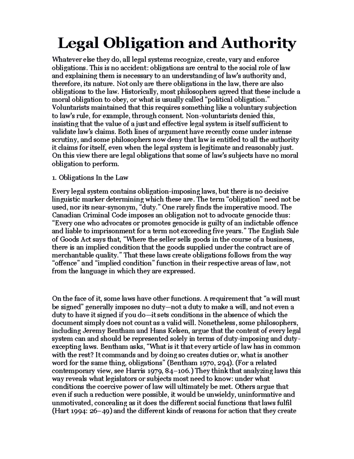 Lecture in Legal Obligation and Authority - Legal Obligation and ...