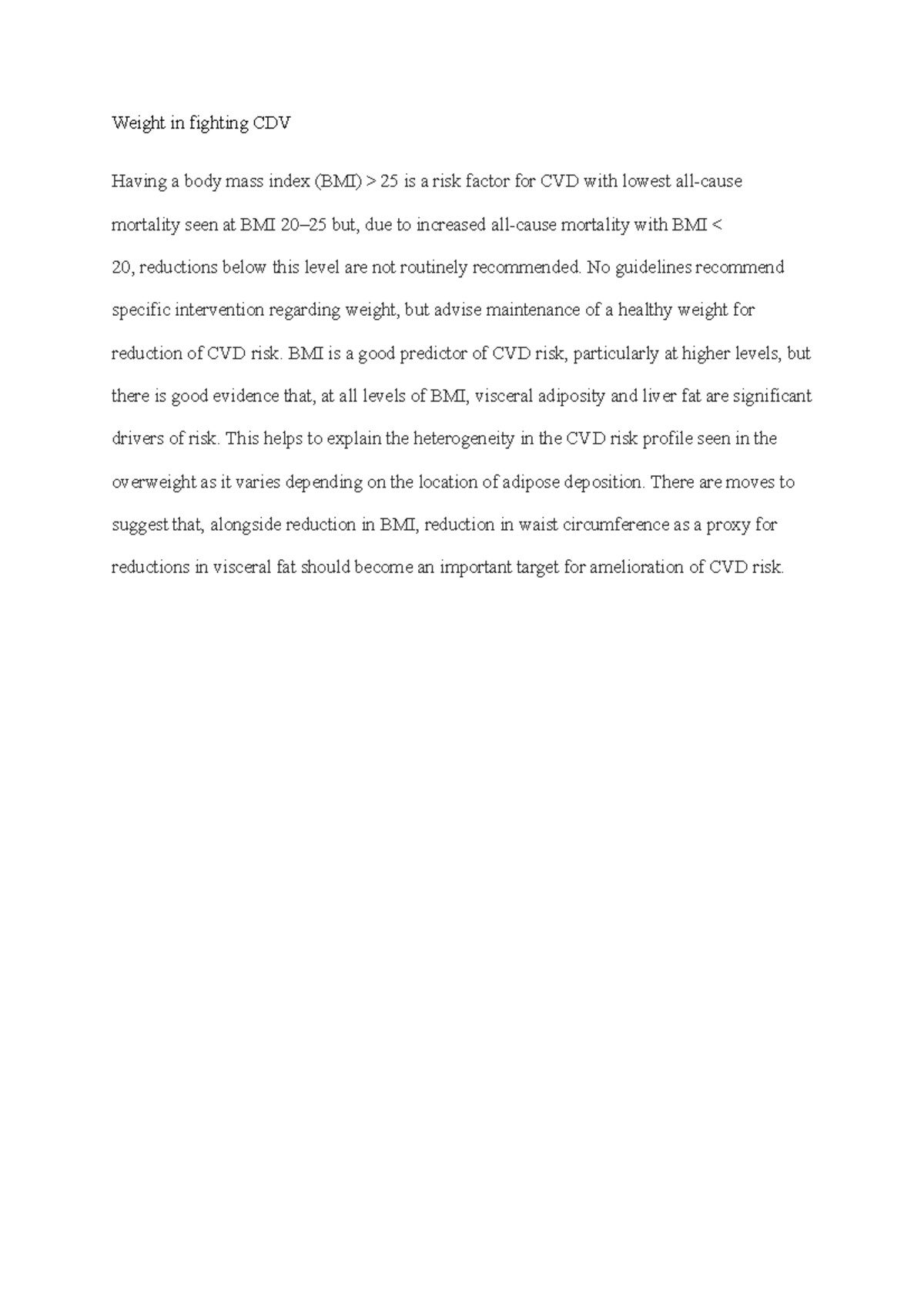 Weight in fighting CDV - Weight in fighting CDV Having a body mass ...