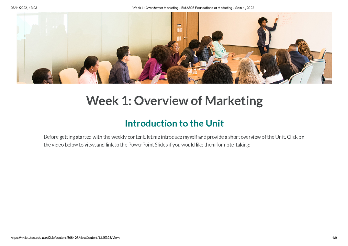 Week 1 Overview of Marketing - BMA506 Foundations of Marketing - Sem 1 ...