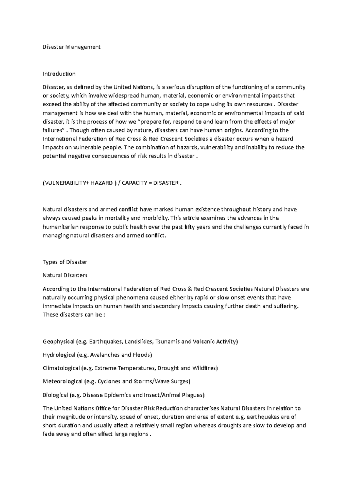 Disaster management - Lecture note.. - Disaster Management Introduction ...