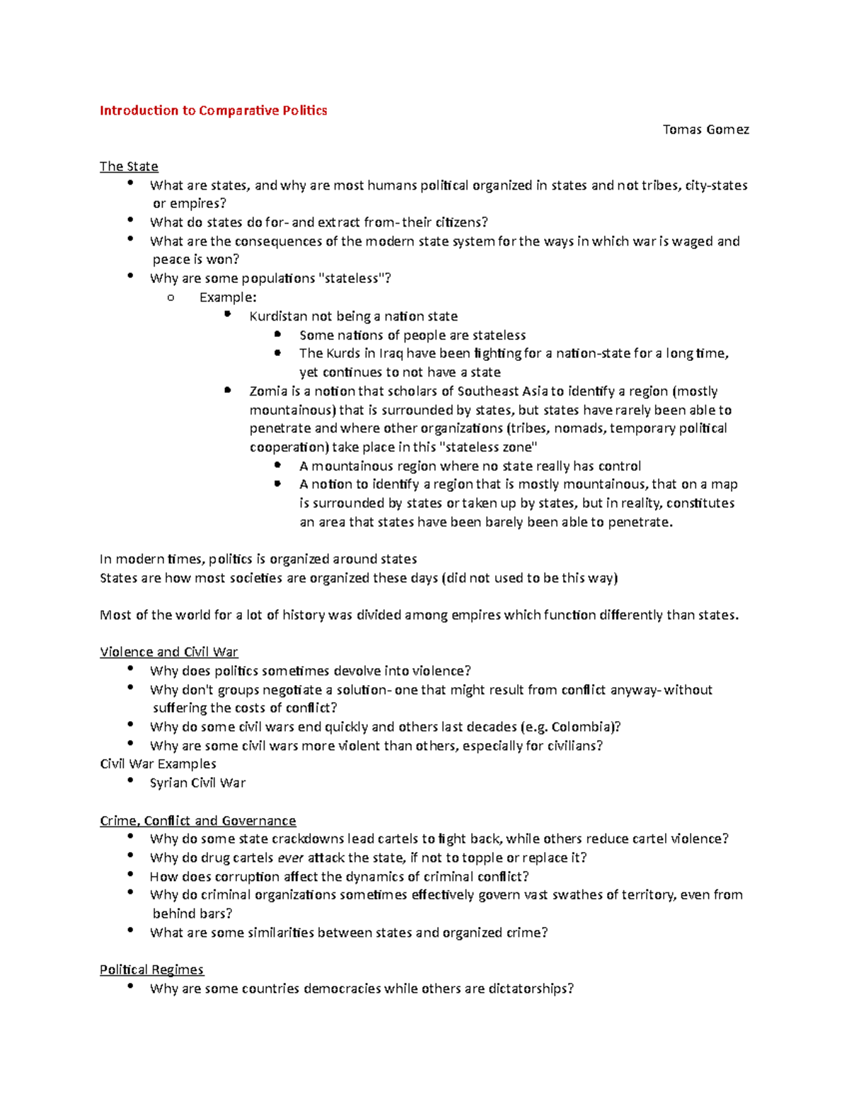 Comparative Politics Notes - Introduction to Comparative Politics Tomas ...