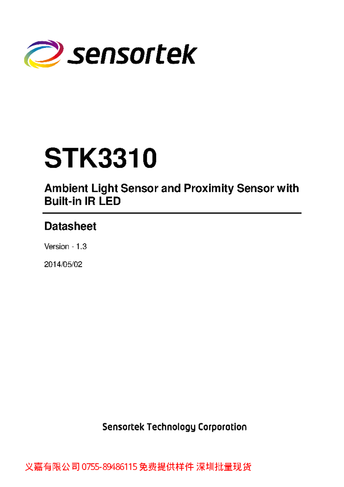 STK3310-Sensortek - Datasheet - STK Ambient Light Sensor and Proximity ...