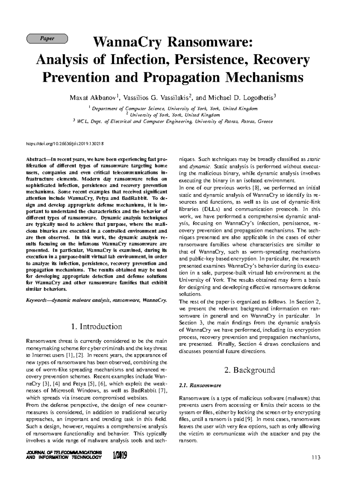 Wanna Cry Ransomware Analysis of Inf - Paper WannaCry Ransomware ...