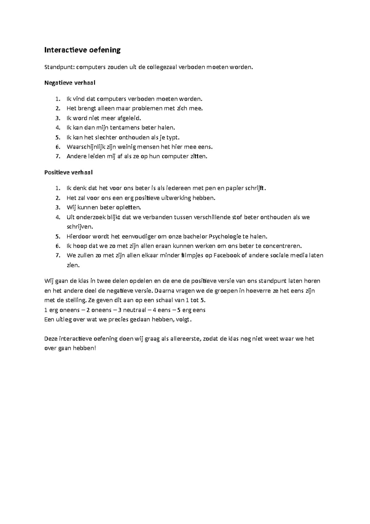 Interactieve oefening - Interactieve oefening Standpunt: computers ...
