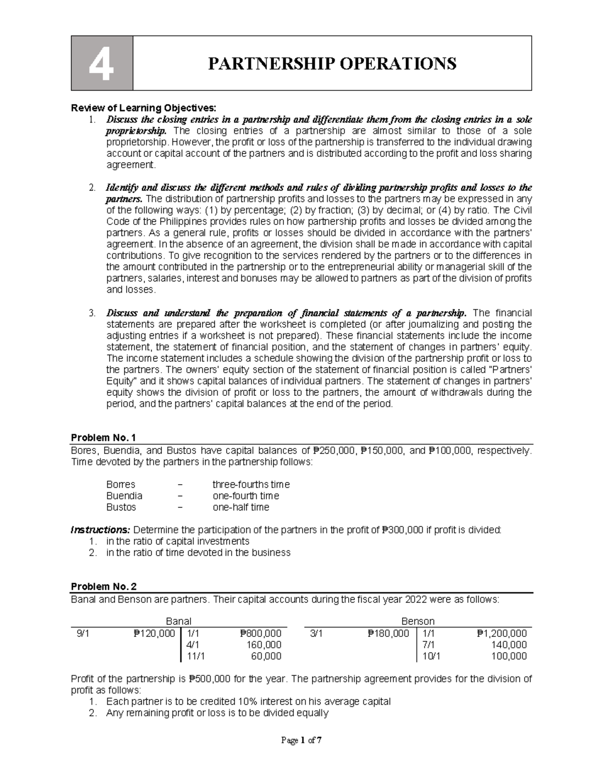Partnership Operations Problem Solving - 4 PARTNERSHIP OPERATIONS ...