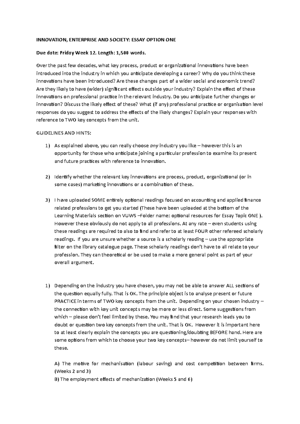 Innovation, Enterprise and Society Essay Option 1 Effect of Innovation ...