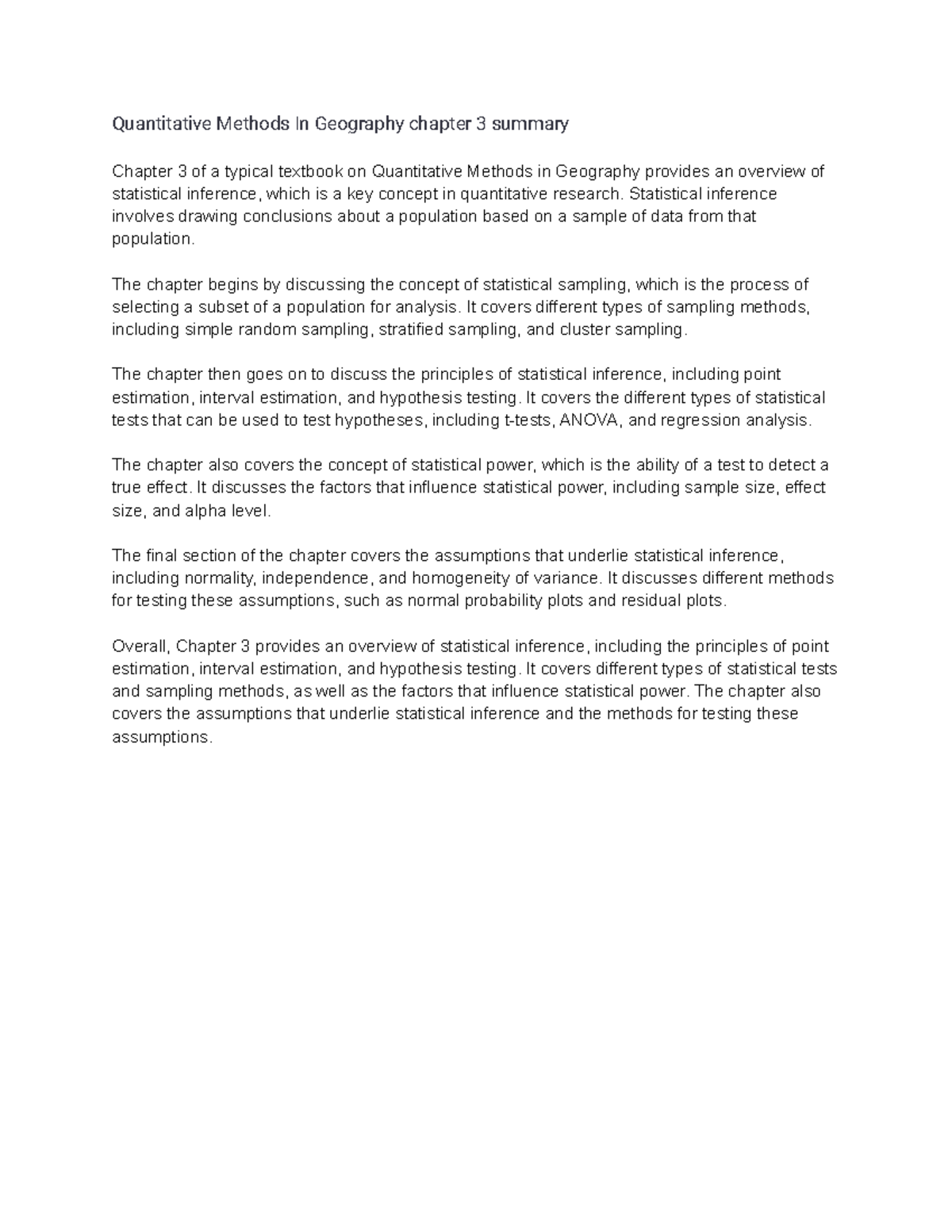 Quantitative Methods In Geography chapter 3 summary - Statistical ...