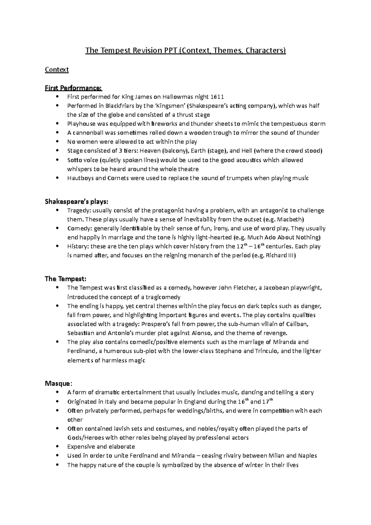 The Tempest Revision PPT notes - The Tempest Revision PPT (Context ...