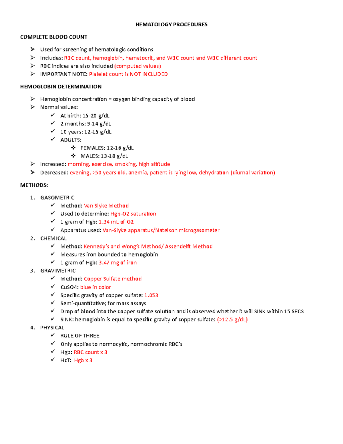Hematology Procedures - HEMATOLOGY PROCEDURES COMPLETE BLOOD COUNT Used ...
