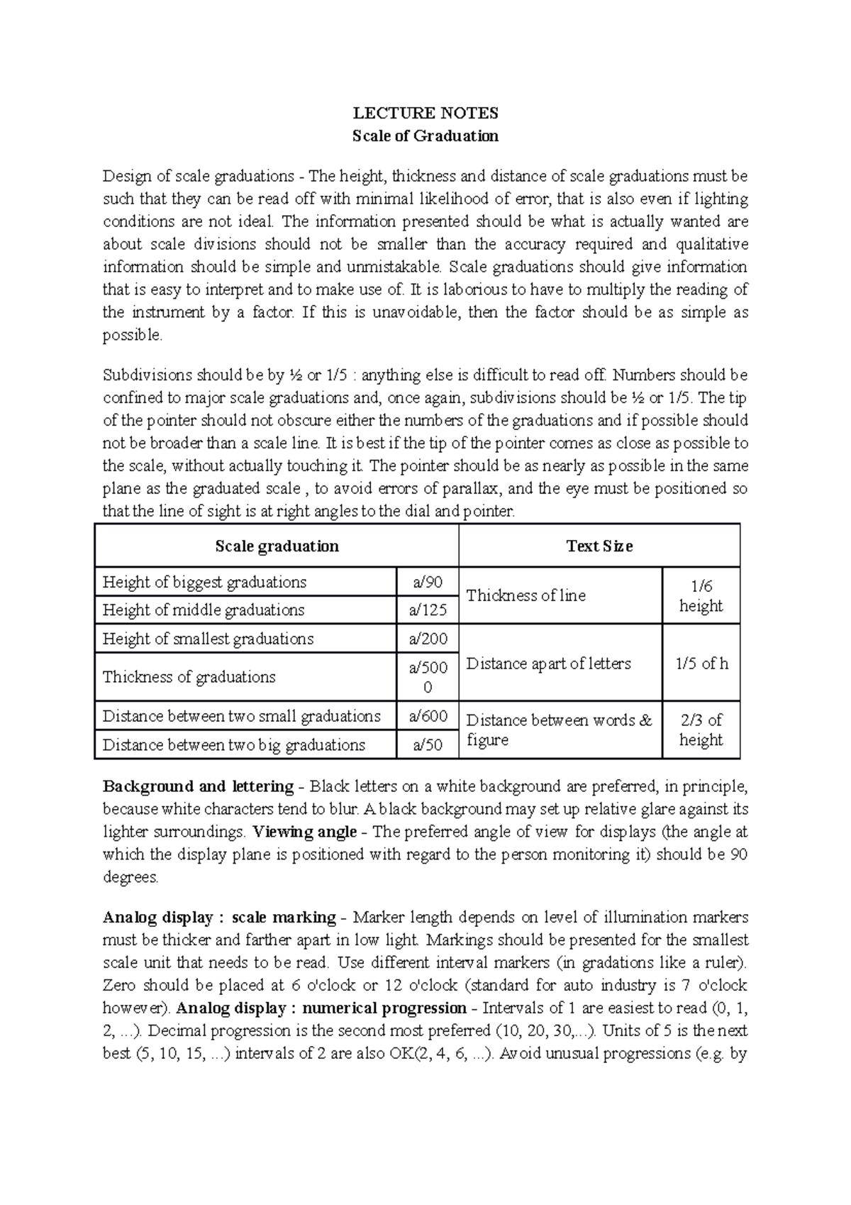 Engineering Drawing Scale of Graduation - LECTURE NOTES Scale of ...