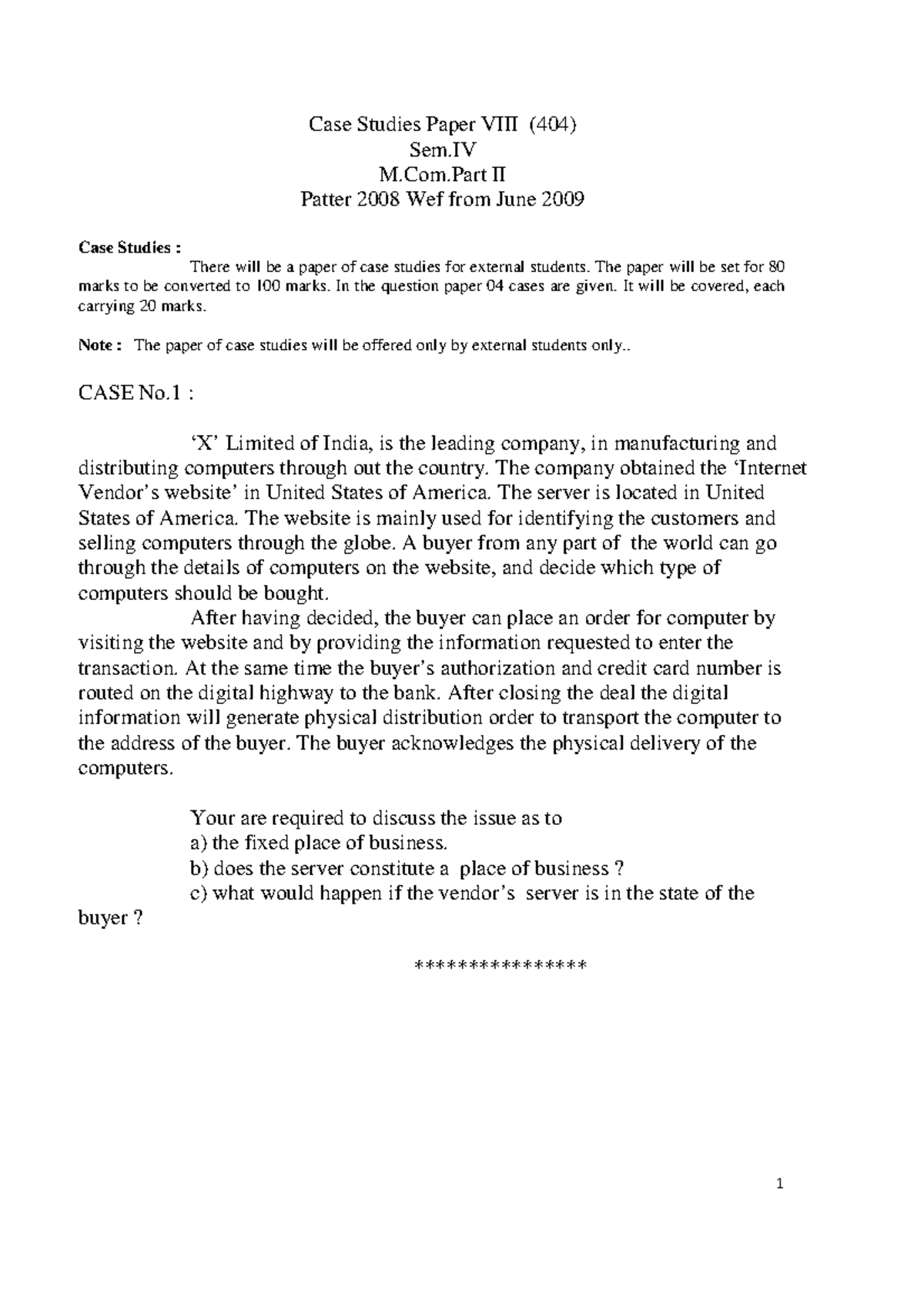 Case studies of business law - Case Studies Paper VIII (404) Sem M.Com ...