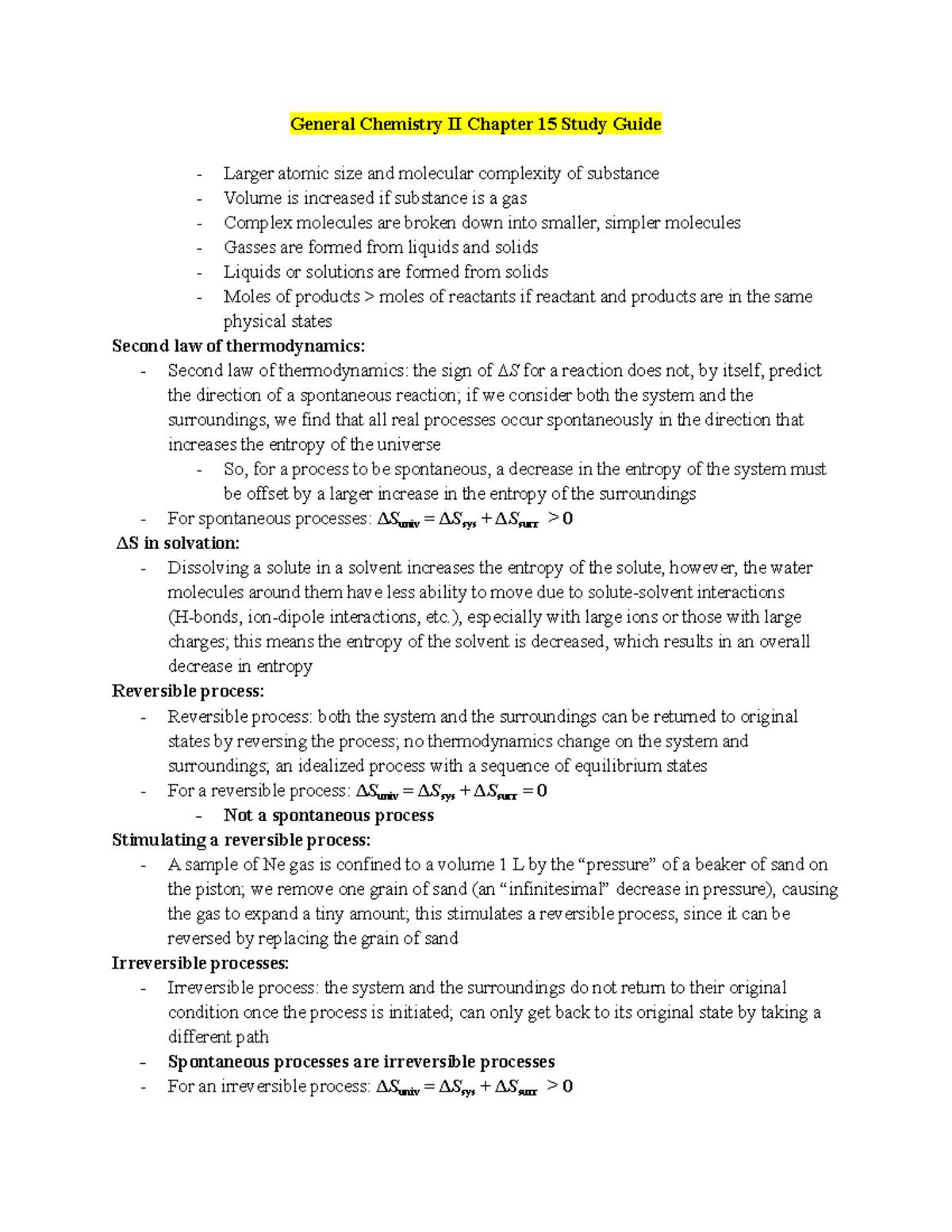 General Chemistry II Chapter 15 Study Guide Pt 3 - General Chemistry II ...