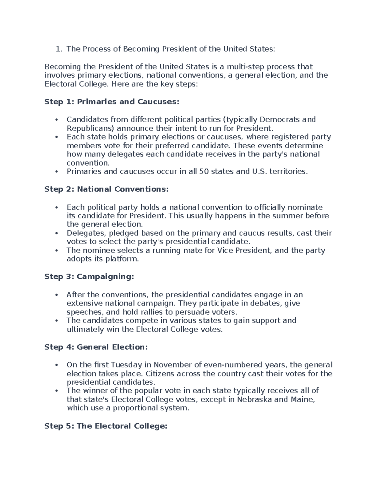Becoming President - 1. The Process of Becoming President of the United ...