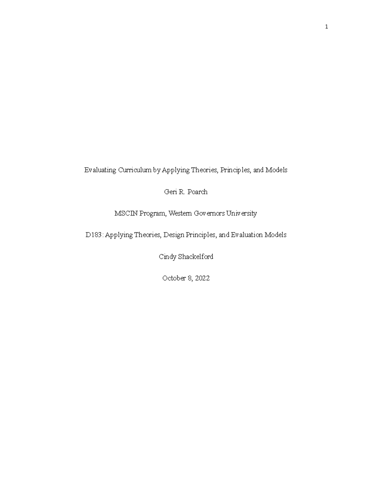 D183 Task 2 - D182 Task 2 Passed - Evaluating Curriculum by Applying ...