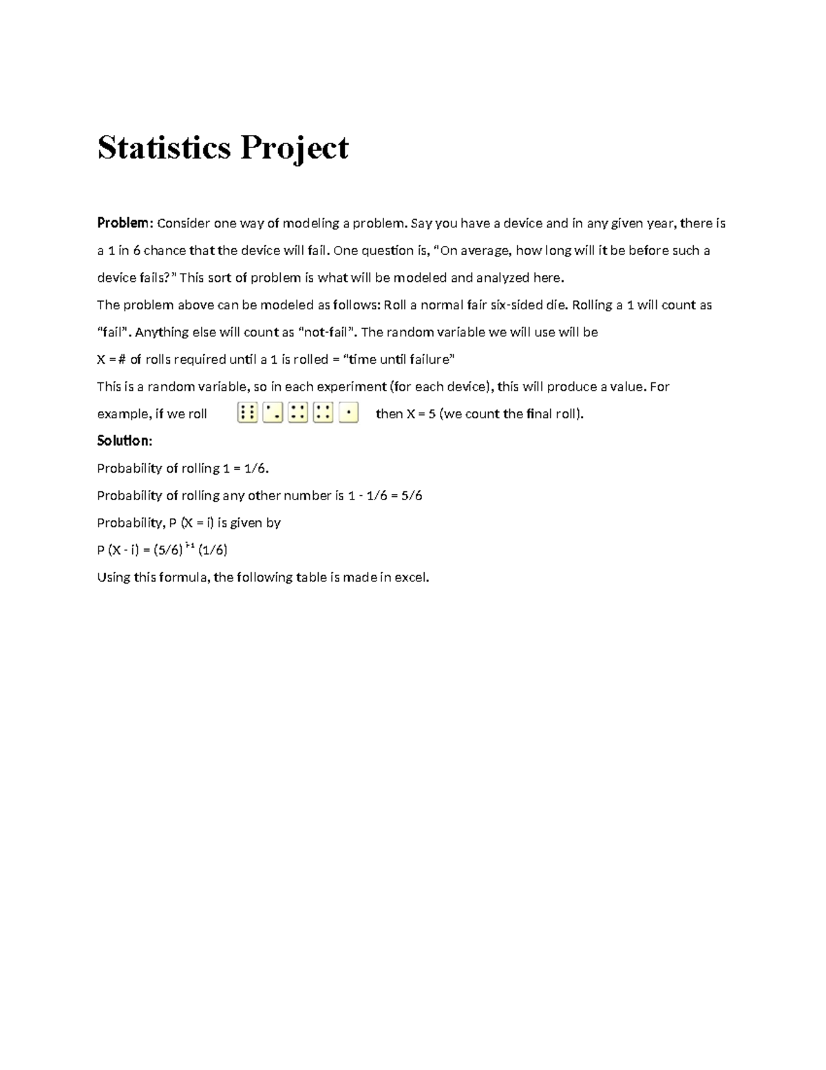 MAT154 Project Statistics Project Problem Consider One Way Of