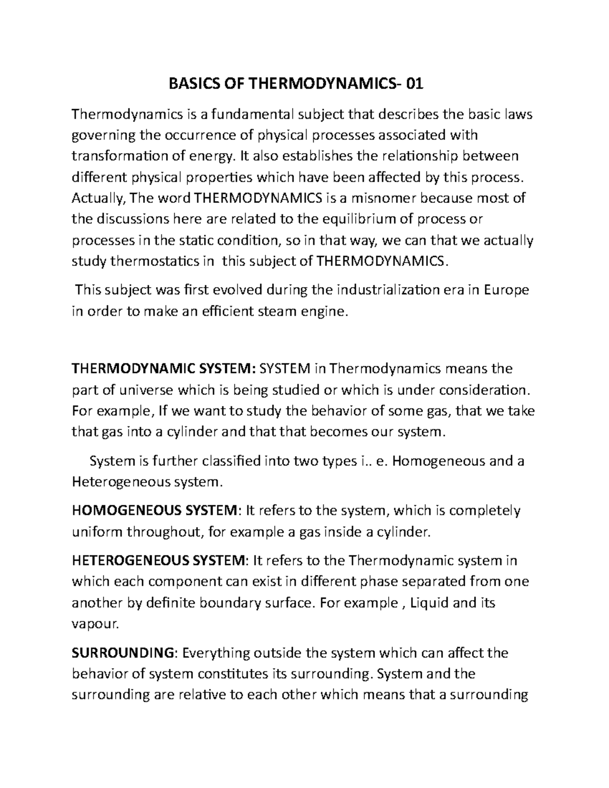 Thermodynamics -01 - BASICS OF THERMODYNAMICS- 01 Thermodynamics is a ...