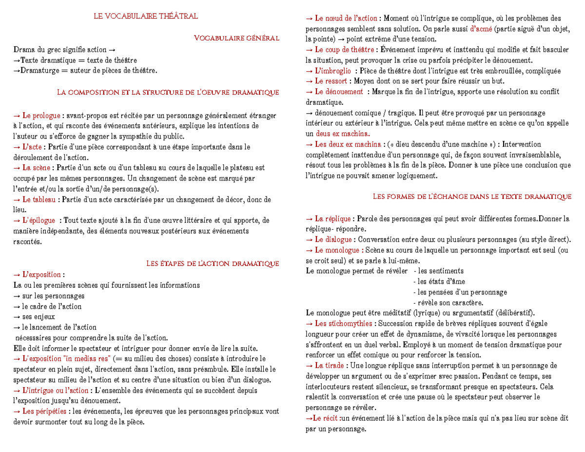 LE Vocabulaire THÉÂTRAL - LE VOCABULAIRE THÉÂTRAL Vocabulaire général ...