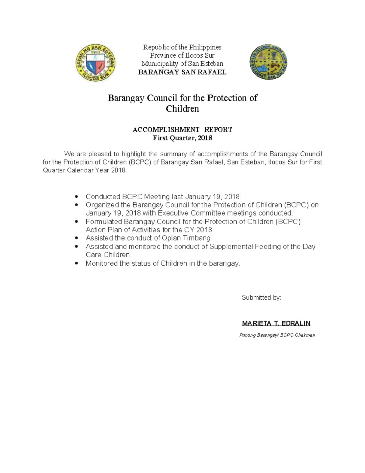 Bcpc-accomplishment-report - Province of Ilocos Sur Municipality of San ...