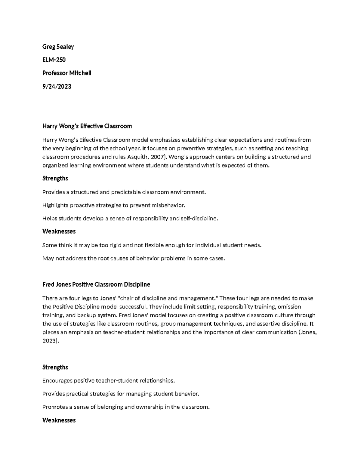 Classroom and Behavior Management Framework - Greg Sealey ELM ...