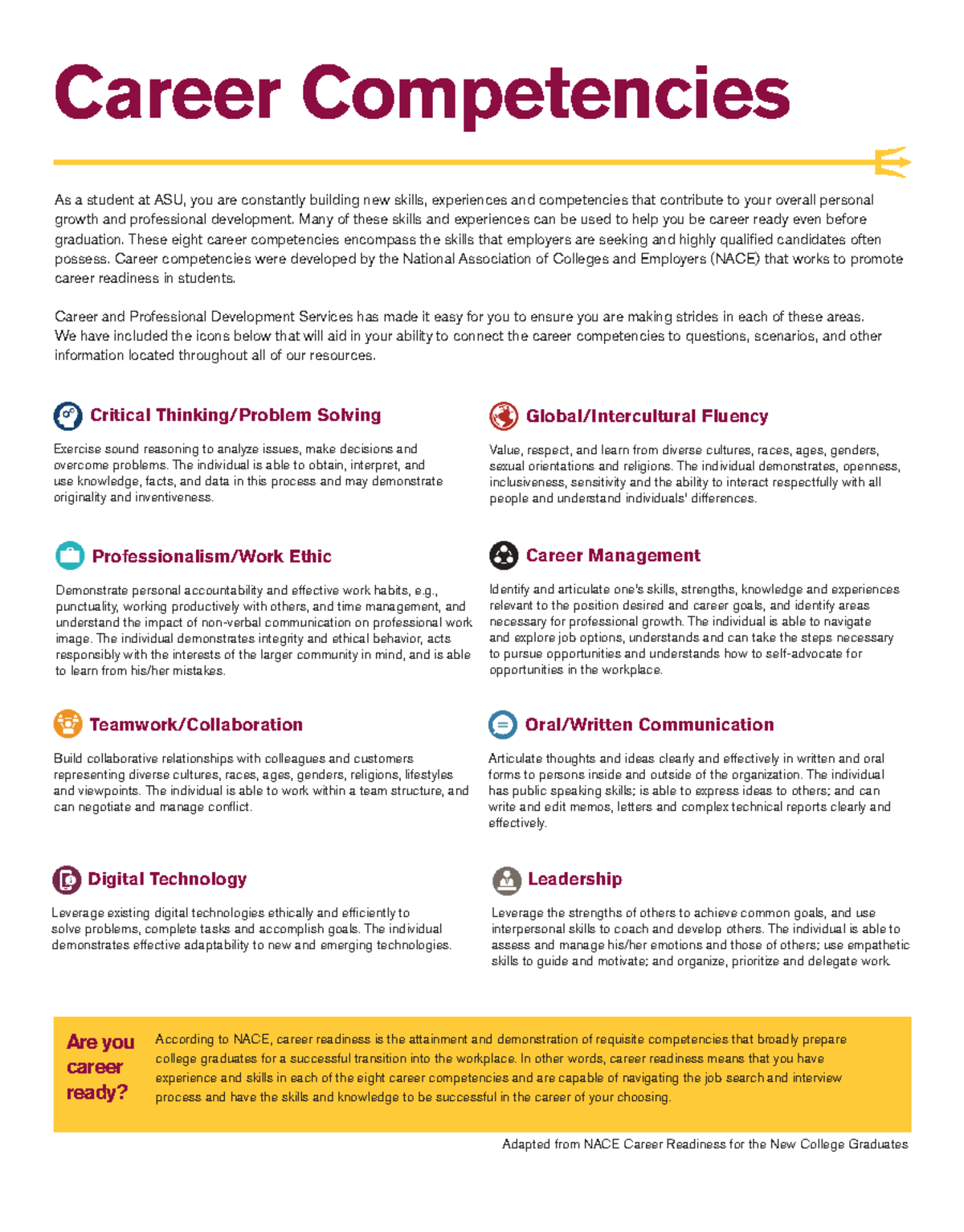Career competencies - Course work - As a student at ASU, you are ...