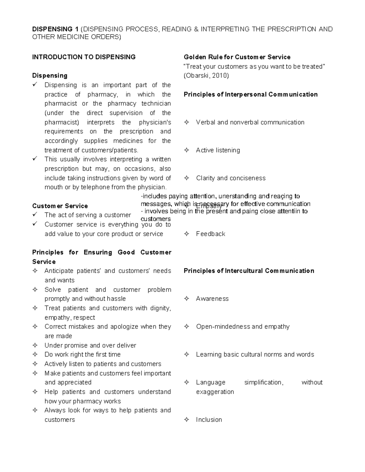 Module 1 Dispensing 1 - DISPENSING 1 (DISPENSING PROCESS, READING ...