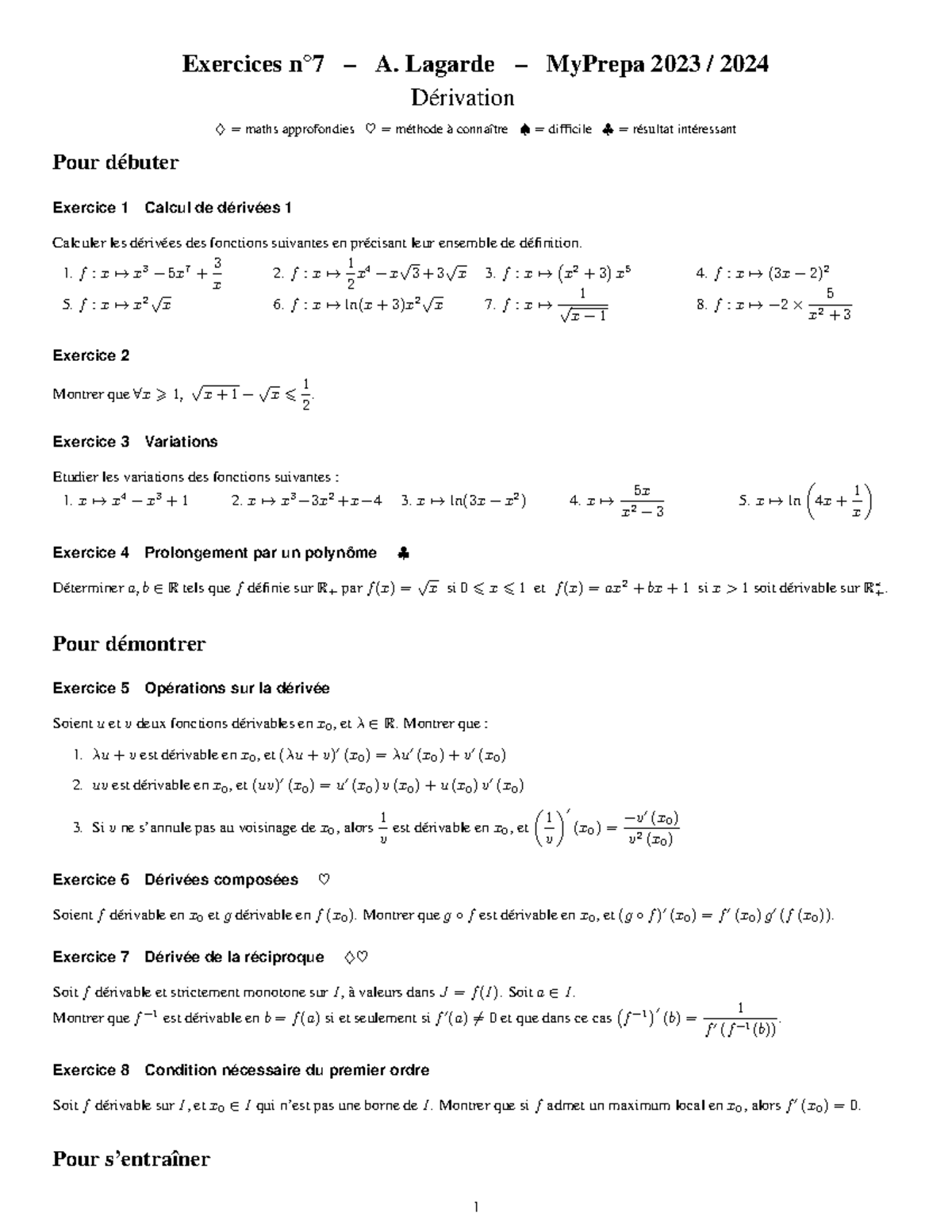 FE7 - Dérivation - Résumé Mathématiques Probabilités, Statistiques ...