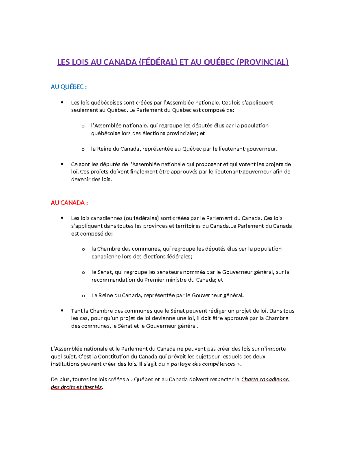 4 (2) - Élaboration lois - LES LOIS AU CANADA (FÉDÉRAL) ET AU QUÉBEC ...