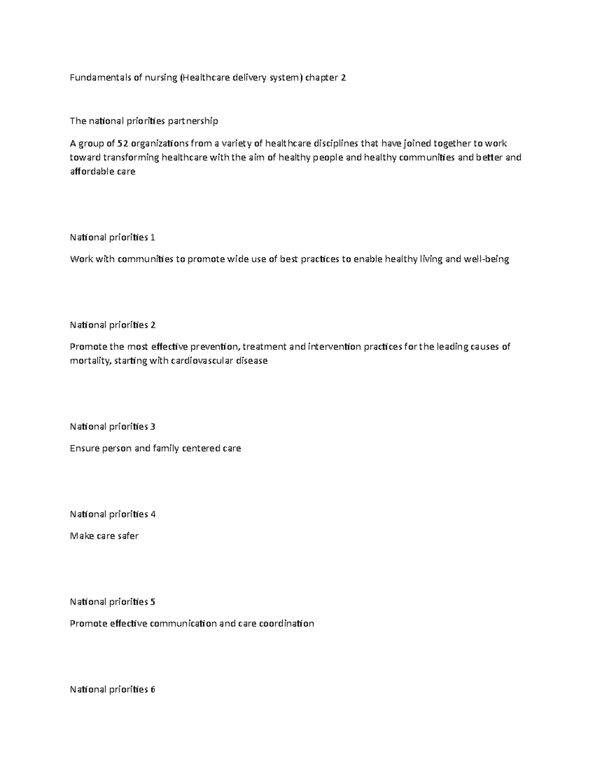 Fundamentals of nursing (Healthcare delivery system) chapter 2 ...