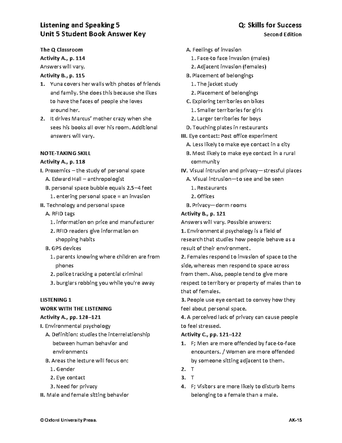 Q2e LS5 U05 Answer Key Unit 5 Student Book Answer Key