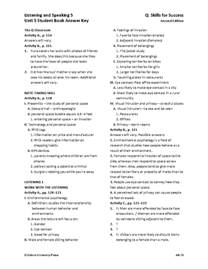 Q2e RW5 U01 Answer Key - 리스닝 챕터 1 답지 - Unit 1 Student Book Answer Key Second Edition The Q ...