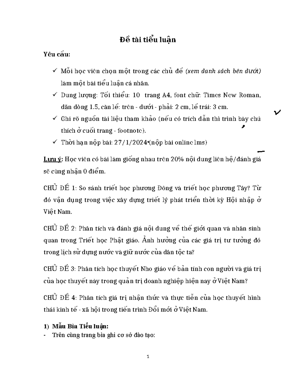 Hướng dẫn viết tiểu luận GV LÊ THƯ - Đ ề tài ti ểu lu ận Yêu c ầu: M ỗi h c viên ch n m t trong ...
