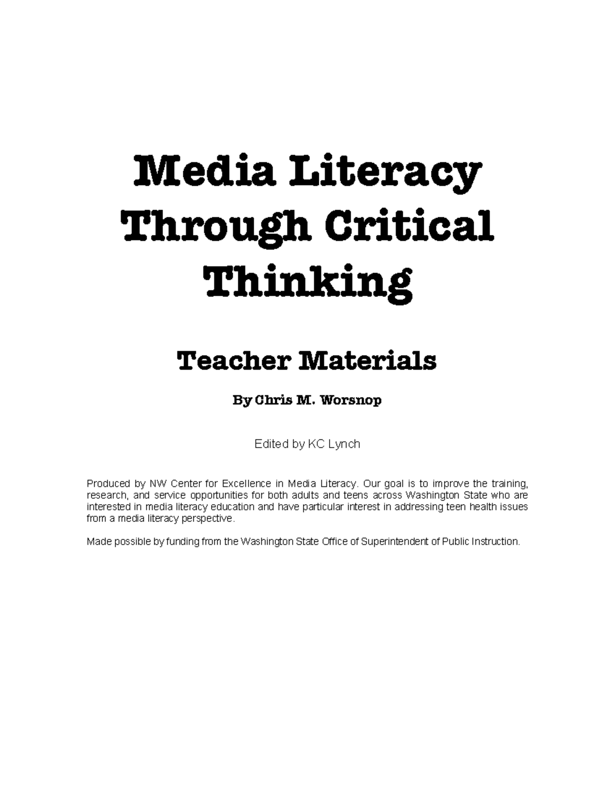 Media Literacy through Critical Thinking - Media Literacy Through ...