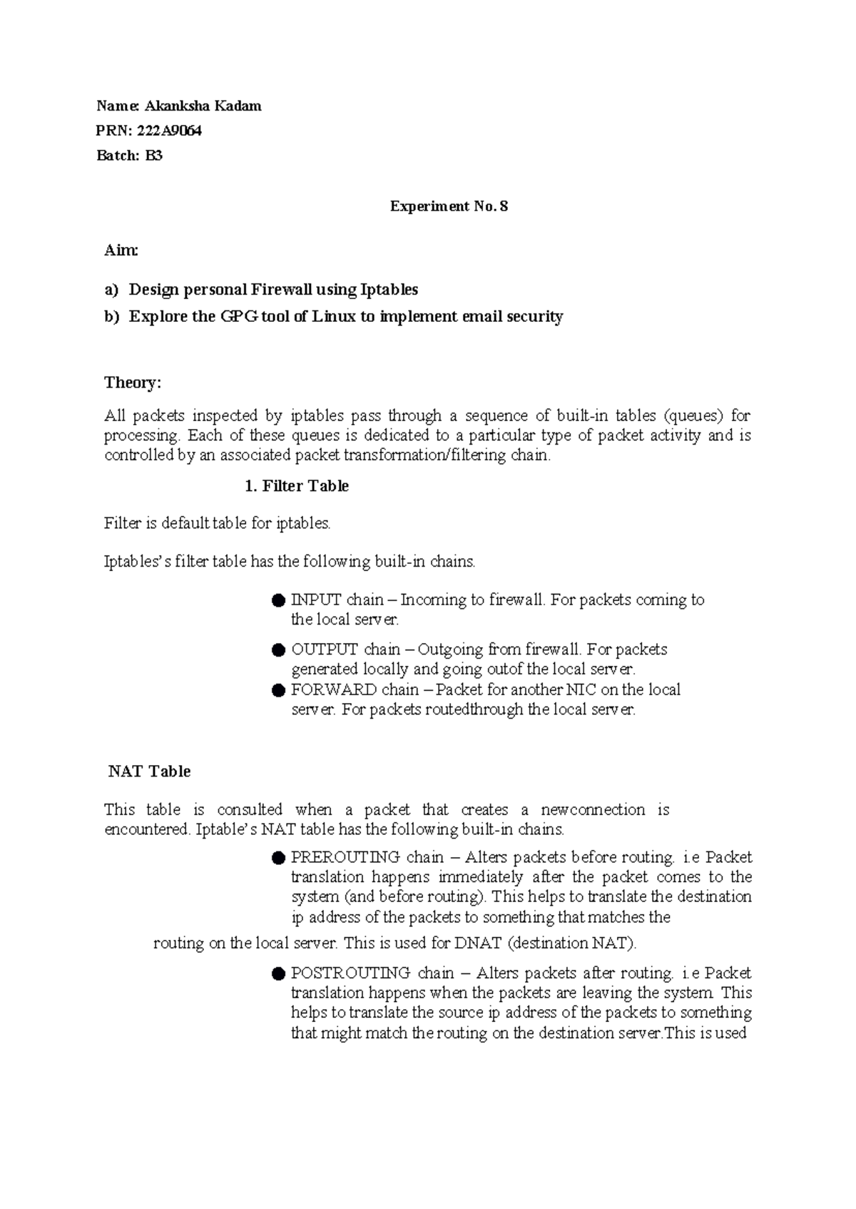 121A9048 CSS Experiment 8 - Name: Akanksha Kadam PRN: 222A Batch: B Experiment No. 8 Aim: a ...