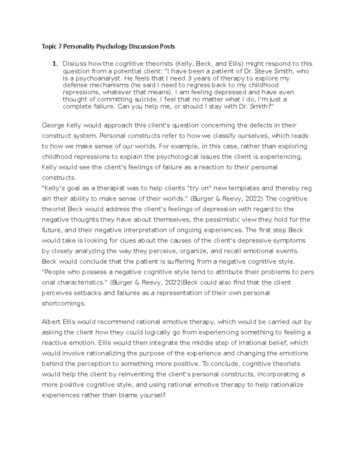 Topic 7 Personality Psychology Discussion Posts - Discuss how the ...