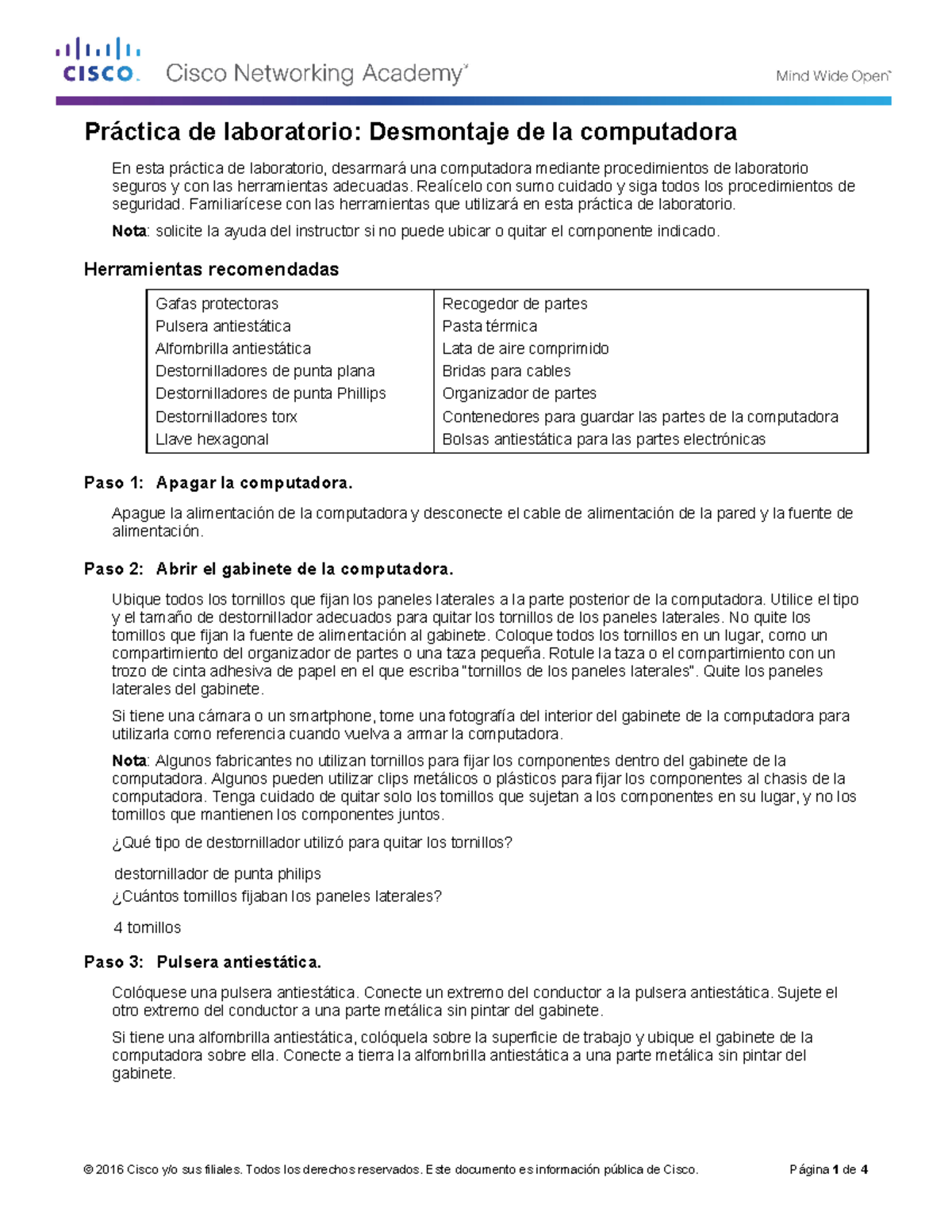 2 2 4 7 lab computer disassembly - En esta práctica de laboratorio, desarmará una computadora ...