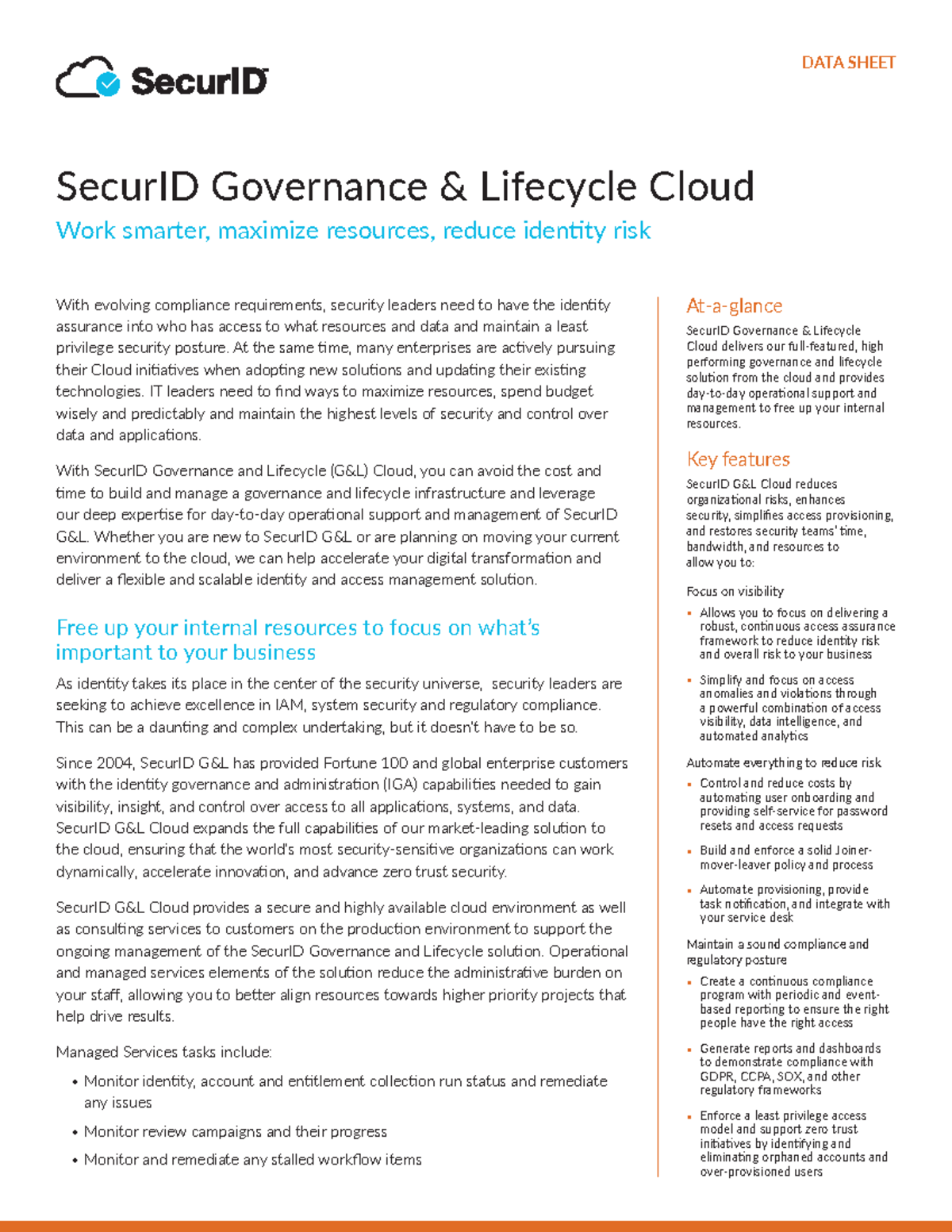 Data Sheet- Secur ID Governance and Lifecycle Cloud - DATA SHEET With ...