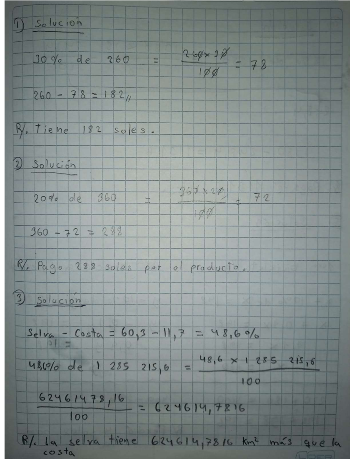 Porcentajes - GFFDFDF - D Solucion 30 de 260 260x30 78 100 260 78 182 H ...