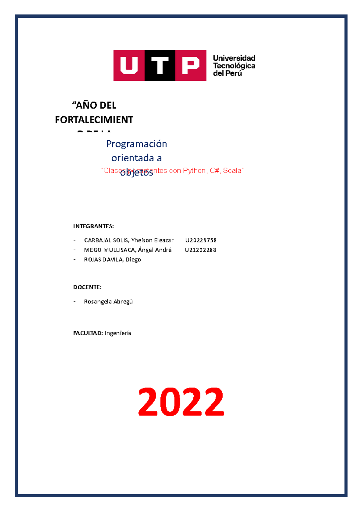 Calidad De Servicio Ti 2 Clases Persistentes Con Python C Scala” Integrantes Carbajal